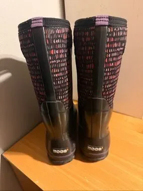 Bogs | Shoes | Bogs Black Rain Boots With Purple Accents And Patterned ...